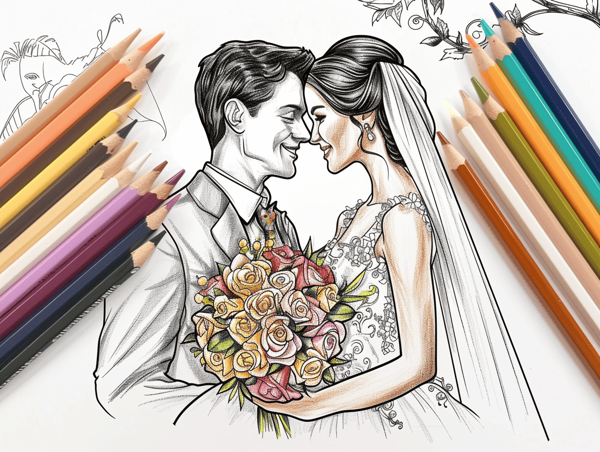 30 Wedding Coloring Pages: Cute Free Sheets